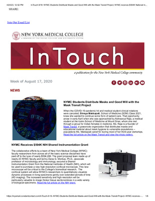 "Week of August 17, 2020" by New York Medical College