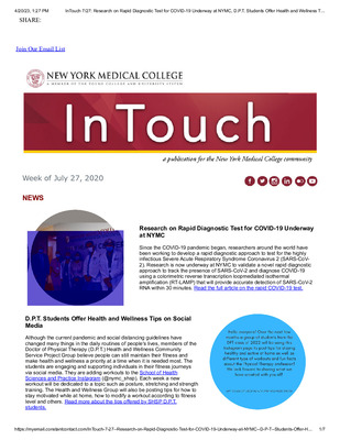 "Week of July 27, 2020" by New York Medical College