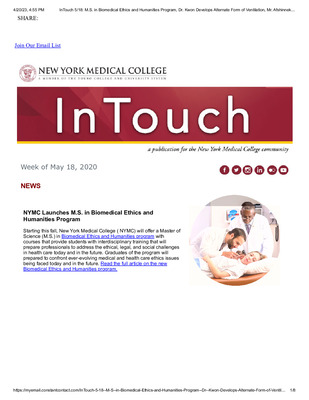 "Week of May 18, 2020" by New York Medical College