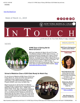 "Week of March 11, 2019" by New York Medical College
