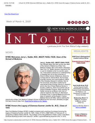 "Week of March 4, 2019" by New York Medical College