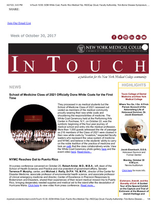 "Week of October 30, 2017" by New York Medical College