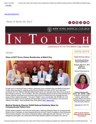 "Week of March 20, 2017" by New York Medical College