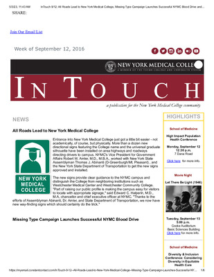 "Week of September 12, 2016" by New York Medical College