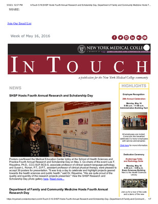 "Week of May 16, 2016" by New York Medical College