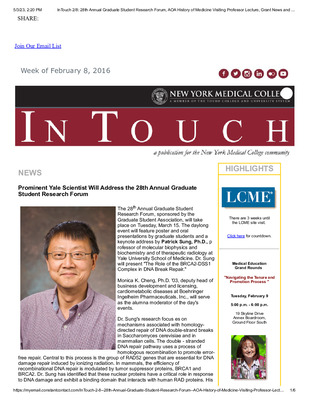 "Week of February 8, 2016" by New York Medical College