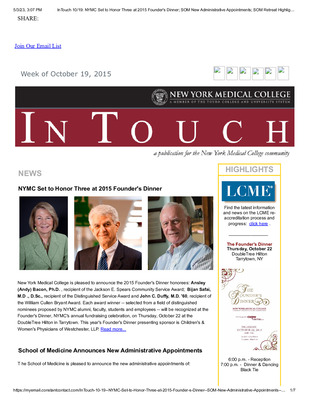 "Week of October 19, 2015" by New York Medical College