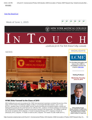 "Week of June 1, 2015" by New York Medical College